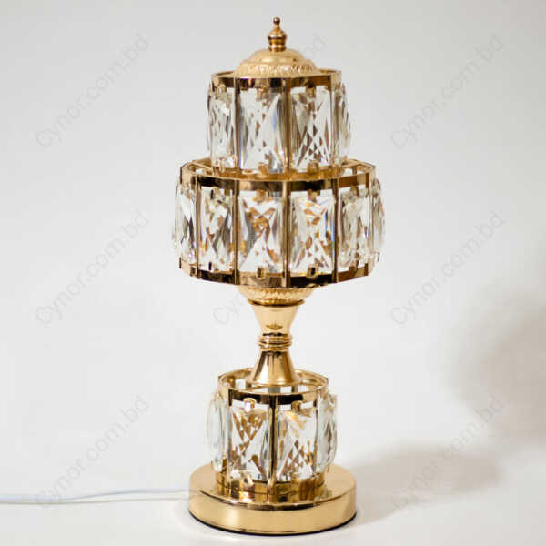 Diamond Cut Crystal Stone with Golden Color Metal Body Double LED Table ...