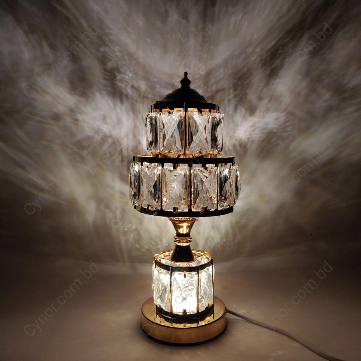 Diamond Cut Crystal Stone with Golden Color Metal Body Double LED Table ...