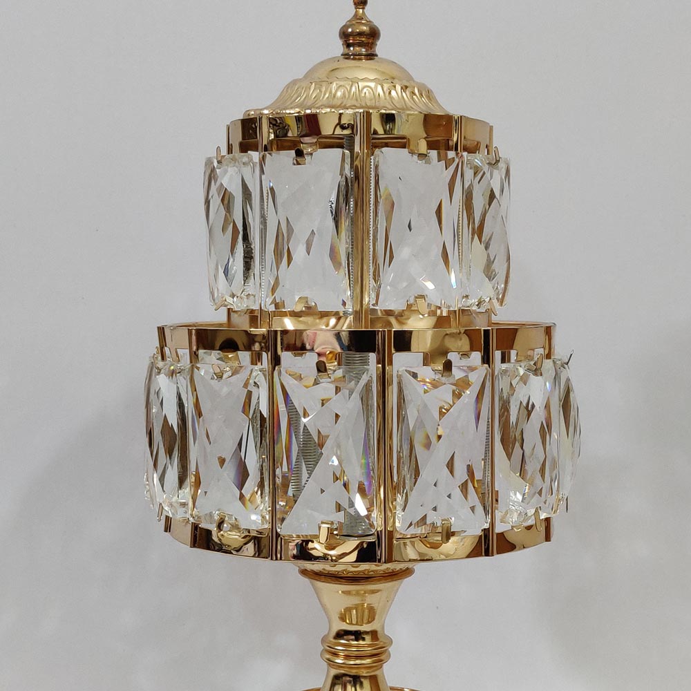 Diamond Cut Crystal Stone with Golden Color Metal Body Double LED Table ...