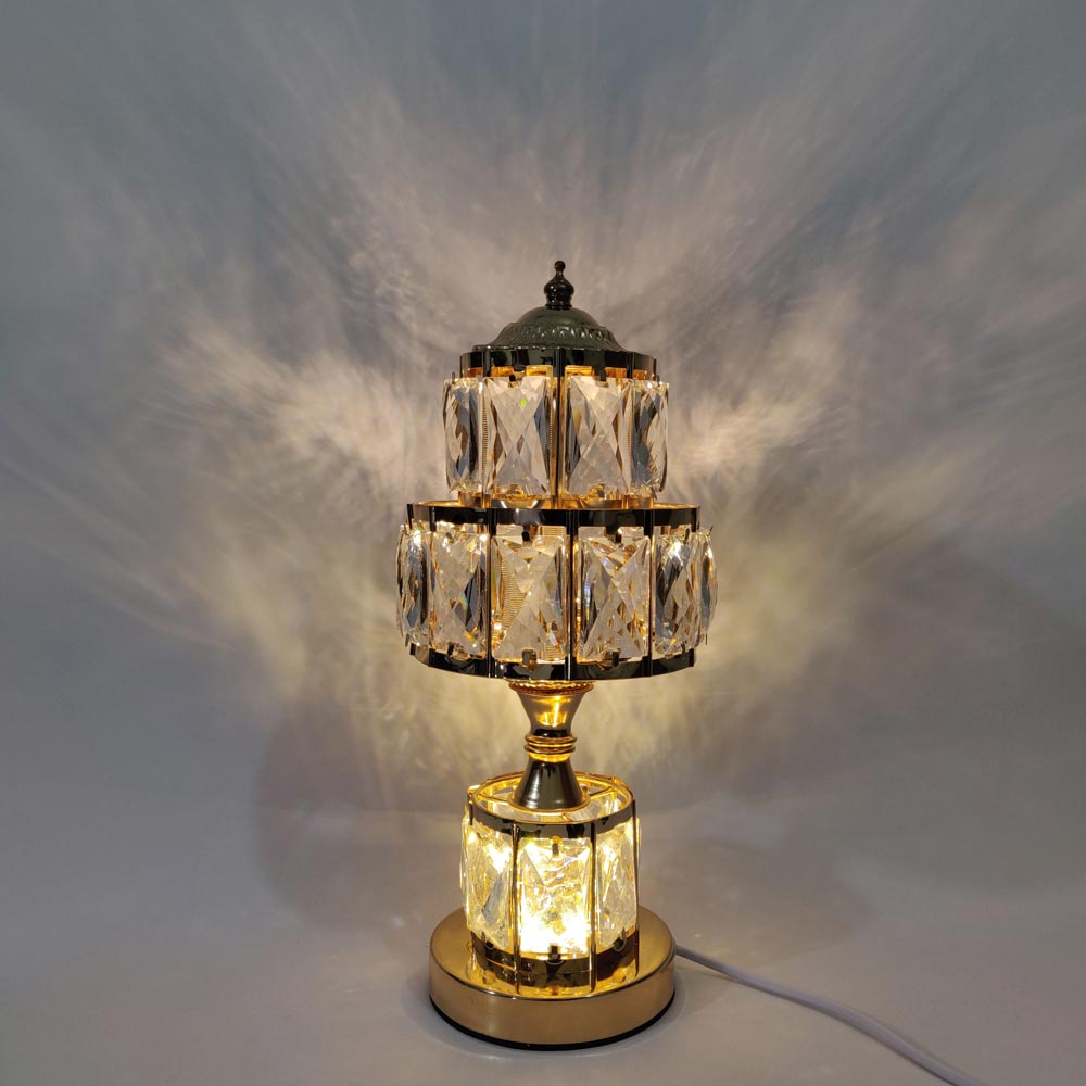 Diamond Cut Crystal Stone with Golden Color Metal Body Double LED Table ...