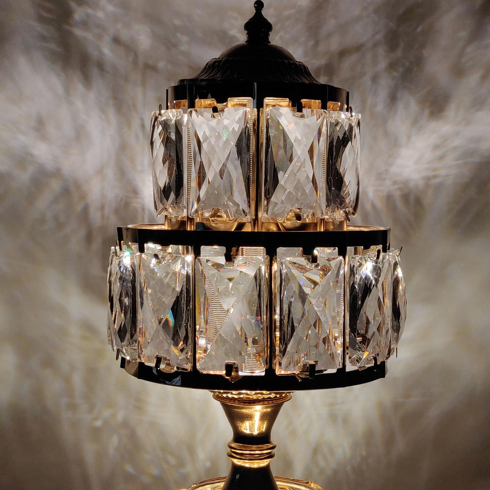 Diamond Cut Crystal Stone with Golden Color Metal Body Double LED Table ...