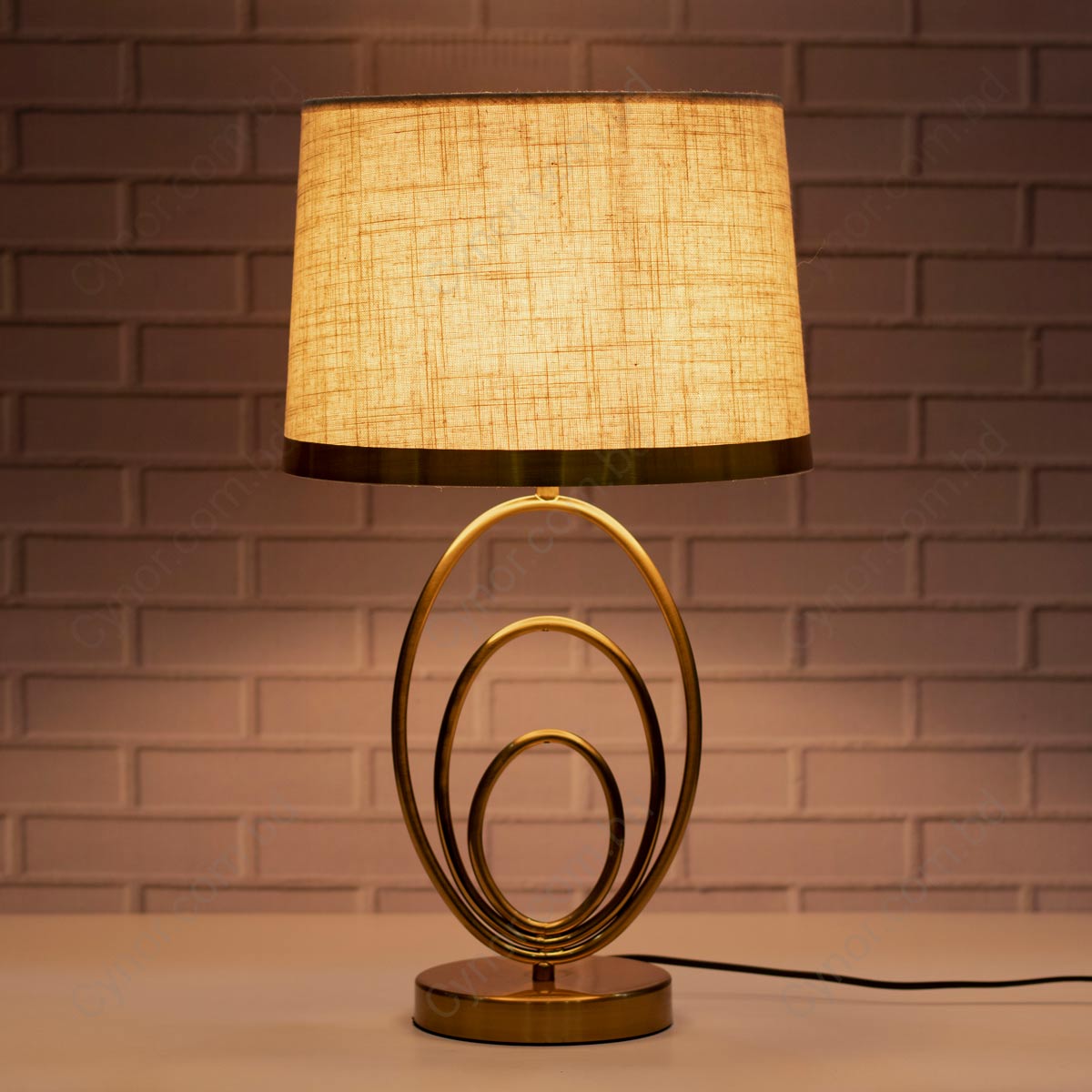 Cream Color Golden Ribbon Shade With Pipe Style Metal Body Table Lamp ...
