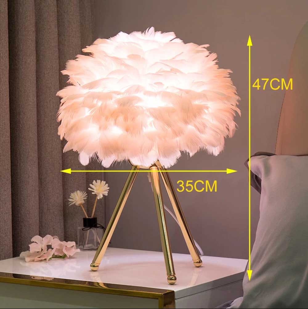 Original Goose Feather Shade with Golden Metal Stand Bedroom Table Lamp ...