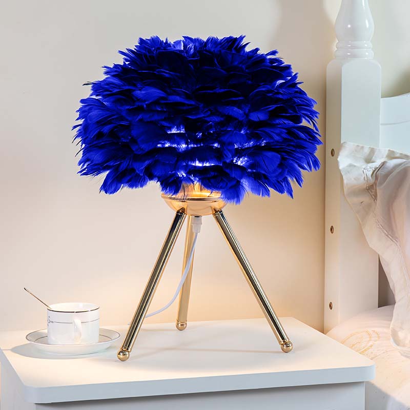 Original Goose Feather Shade with Golden Metal Stand Bedroom Table Lamp ...