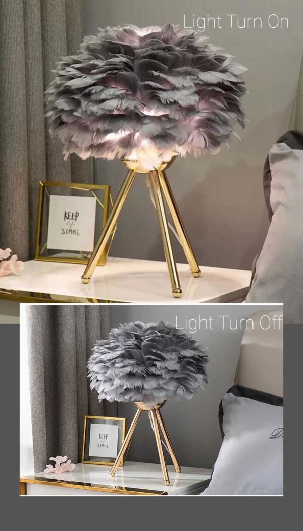 Original Goose Feather Shade with Golden Metal Stand Bedroom Table Lamp ...