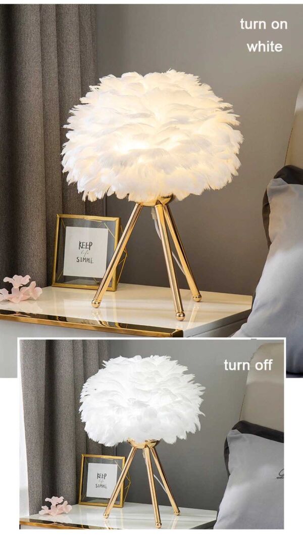Original Goose Feather Shade with Golden Metal Stand Bedroom Table Lamp ...
