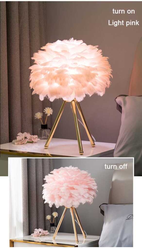 Original Goose Feather Shade with Golden Metal Stand Bedroom Table Lamp ...