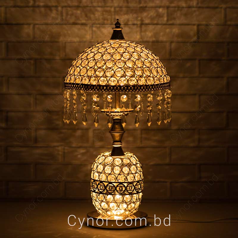 Golden Color Full Metal Body Crystal Stone Design Table Lamp – Cynor