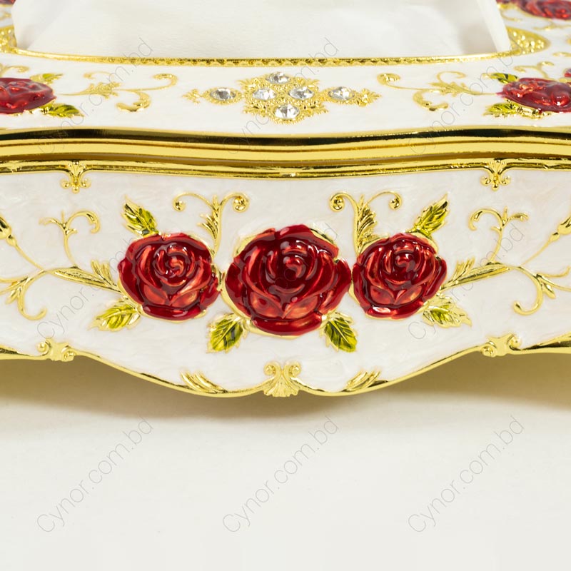 Metal Body Golden & Red Color Rose Design Tissue Box Holder – Cynor