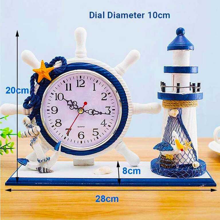 Vintage Fiber Made Table Clock with Mediterranean Lighthouse Ship Wheel ...