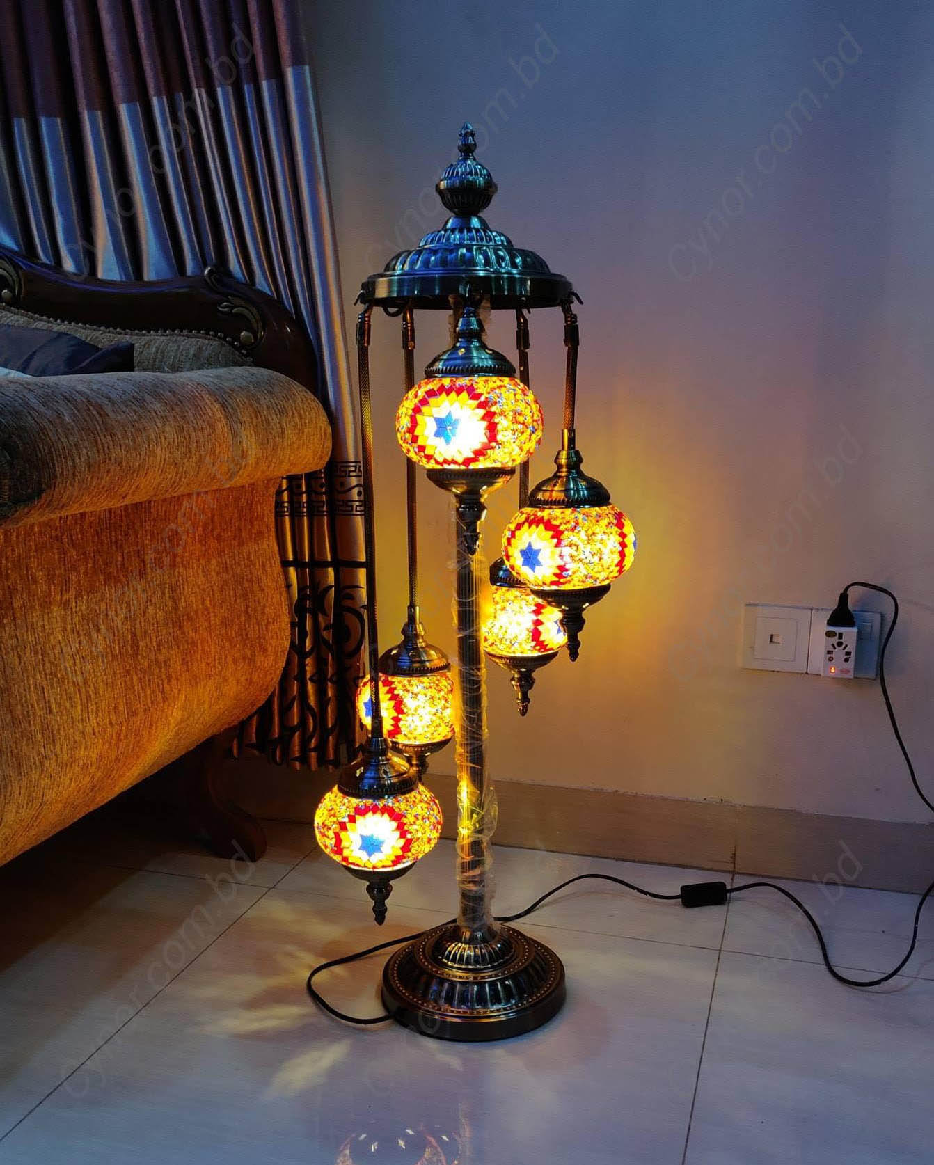 Turkish Floor Lamp 5 Pieces Globes Turkish Moroccan Style Mosaic ...