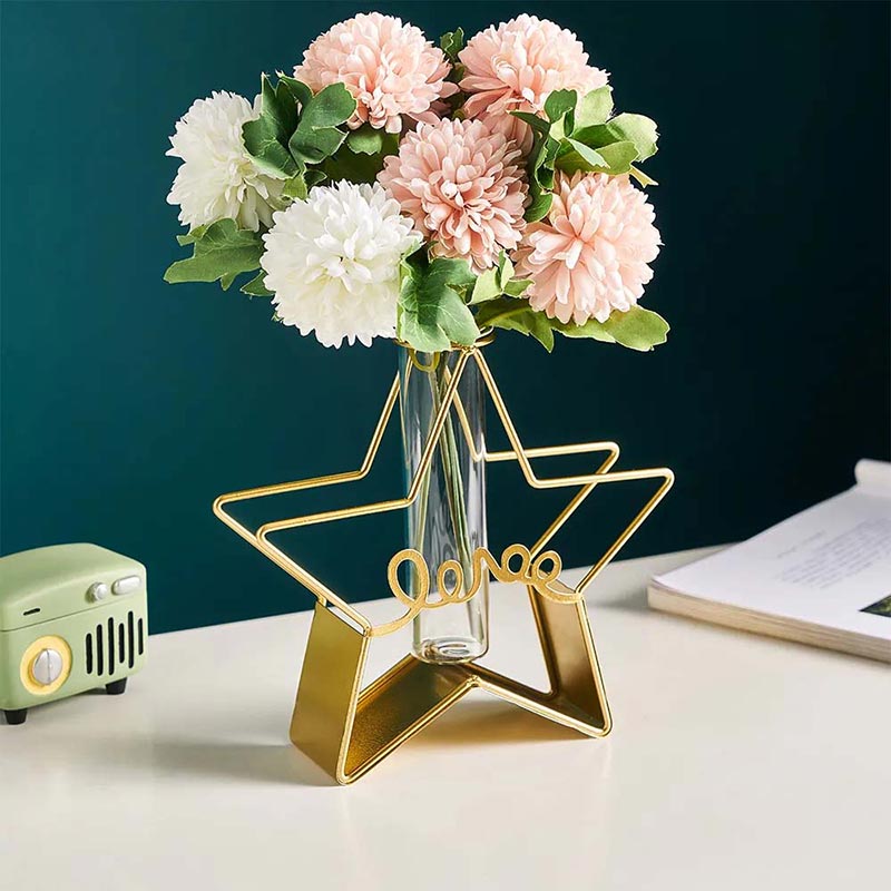Nordic Style Geometric Flower Vase Metal Frame Glass Container – Cynor