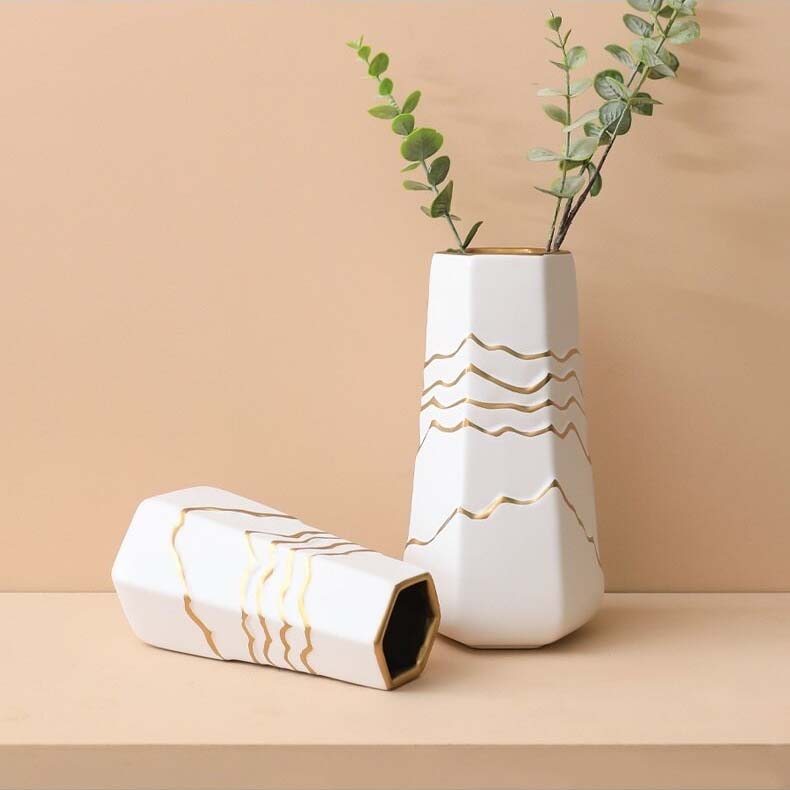 Luxury Ceramic Modern Vases for Home Decor with White and Gold Design ...