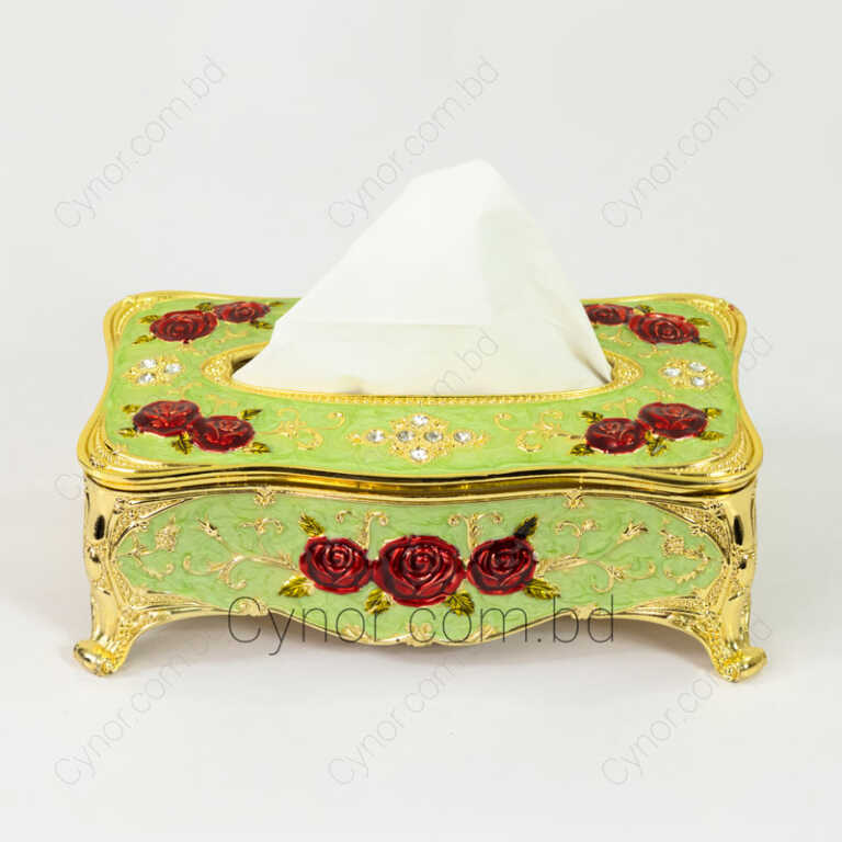 Metal Body Red and Golden Color Rose Design Tissue Box Holder – Cynor