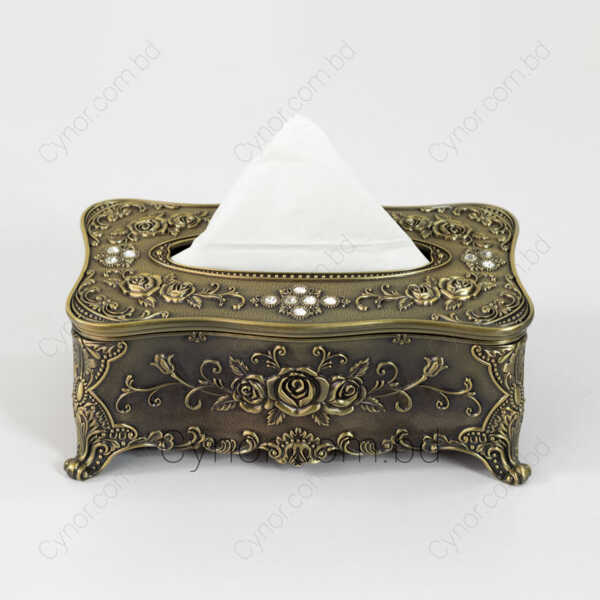 Metal Body Golden & Green Color Red Rose Design Tissue Box Holder – Cynor