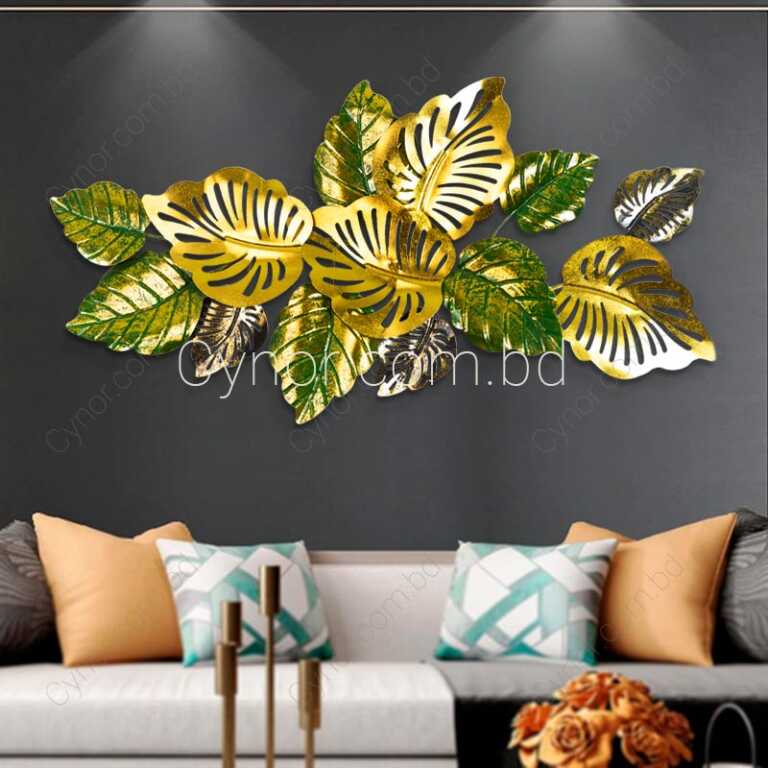 Metal Body Golden, Silver and Green Color Ginko Leaf Design Wall Decor ...