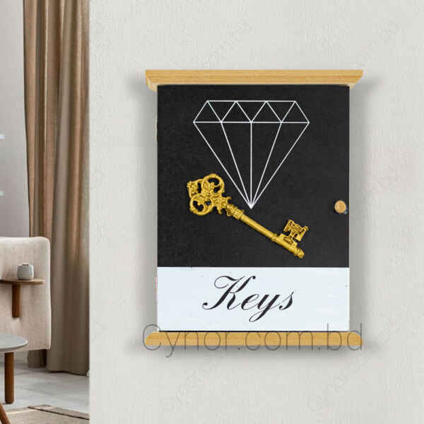 Brown & White Color Wooden Body Golden Color Key Design Key Holder ...