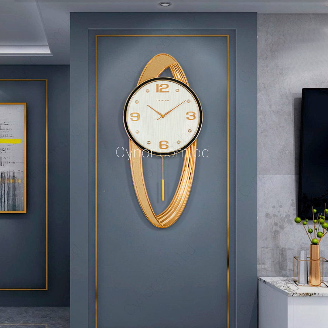 Fiber & Glass Made Golden Color Body White Texture Dial Pendulum Wall ...