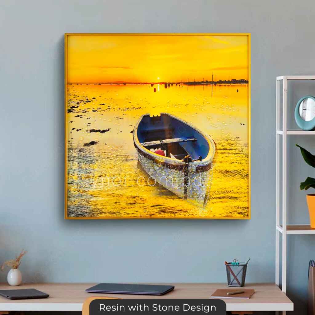 Metal Aluminium Frame Resin with Stone Design Sea Shore Boats Artwork ...