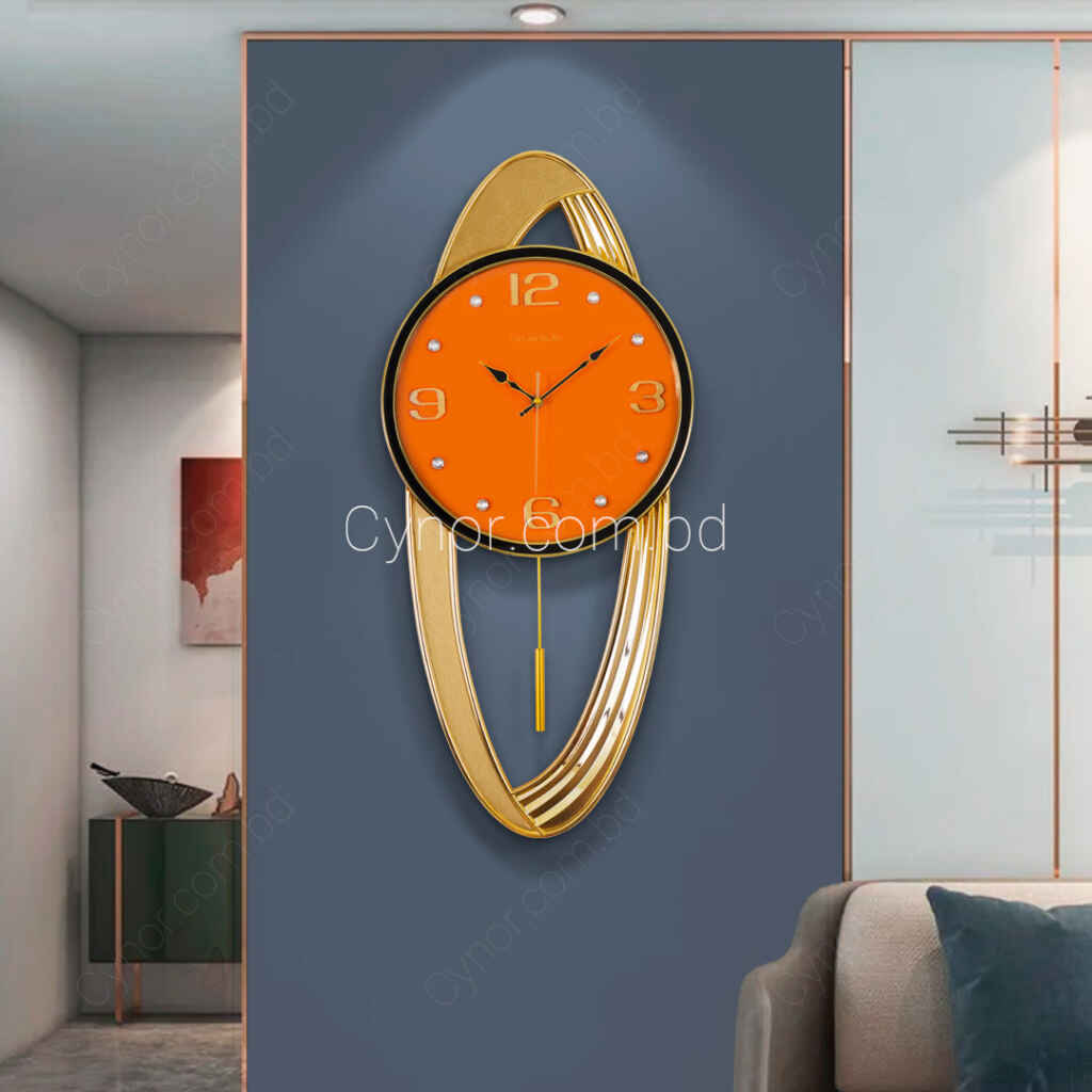 Fiber & Glass Made Golden Color Body Black Color Dial Pendulum Wall ...