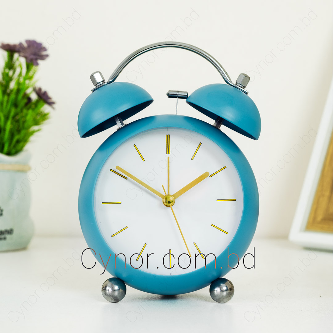 Light Blue Color Metal and Glass Body White Color Dial Alarm Clock ...