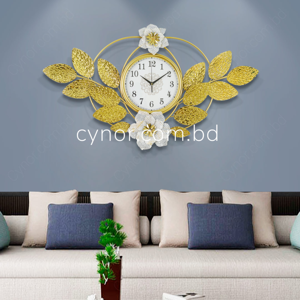 Stainless Steel Metal Body Golden Cream Color Aquatic Design Wall Clock ...