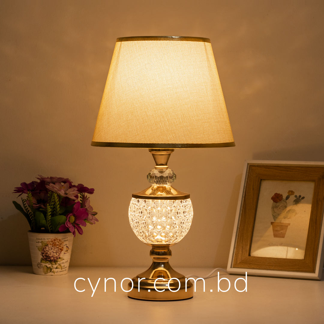 Golden Color Metal Body with Acrylic Design Brown Color Fabric Shade ...