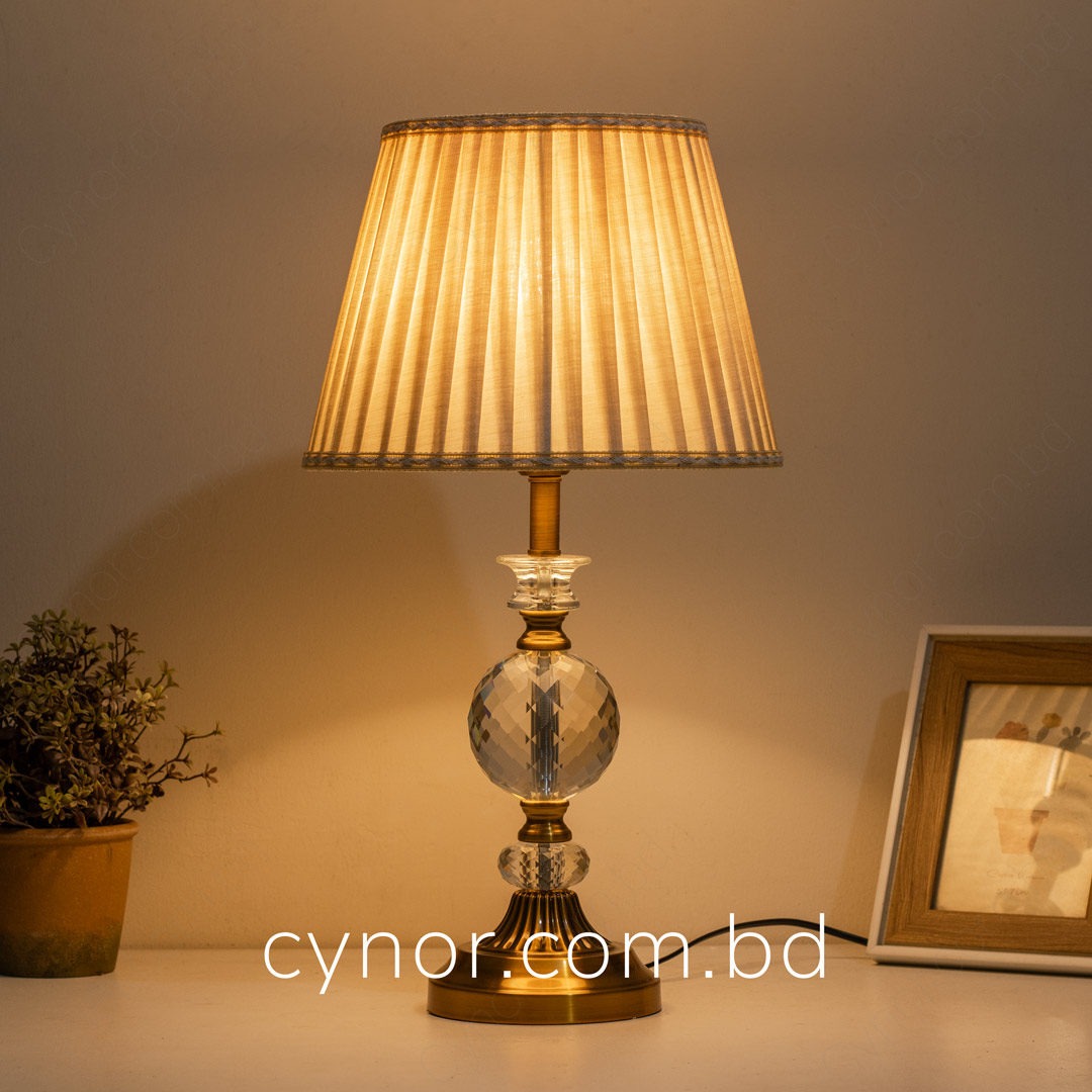 Golden Color Metal Body Table Lamp with Crystal Design and Cream Color ...