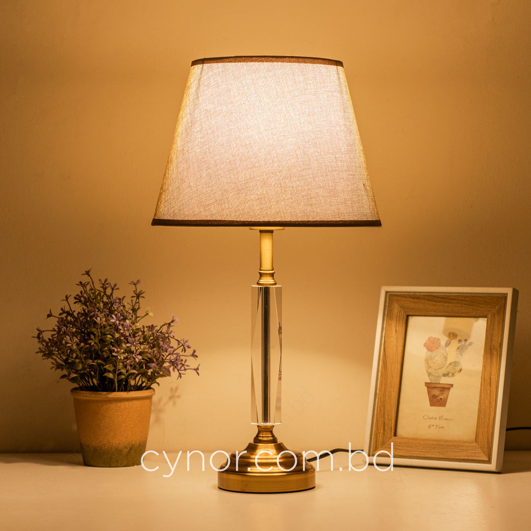 Golden Color Metal Body Table Lamp with Crystal Design and Beige Color ...