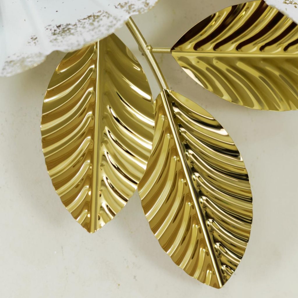 Luxury Stainless Steel Aquatic Leaf Wall Decor Golden and White Finish ...