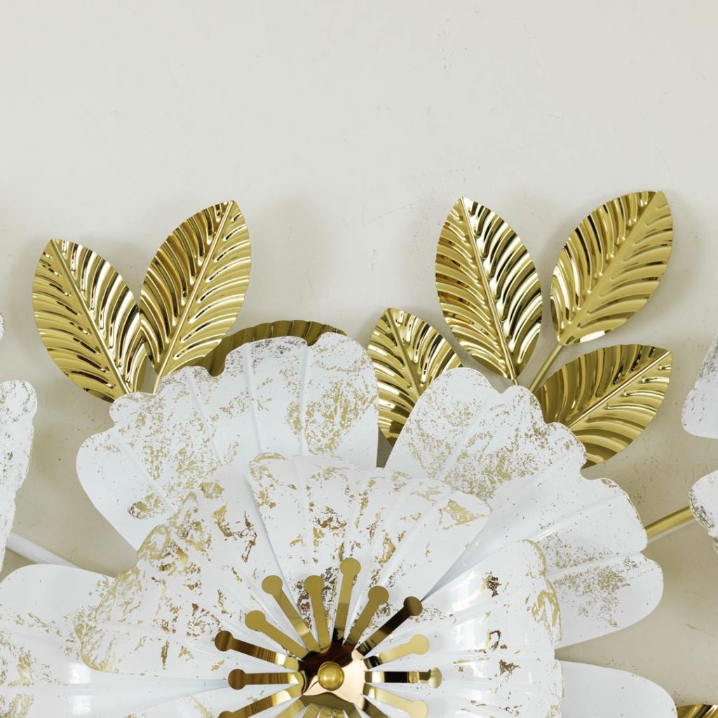 Luxury Stainless Steel Aquatic Leaf Wall Decor Golden and White Finish ...